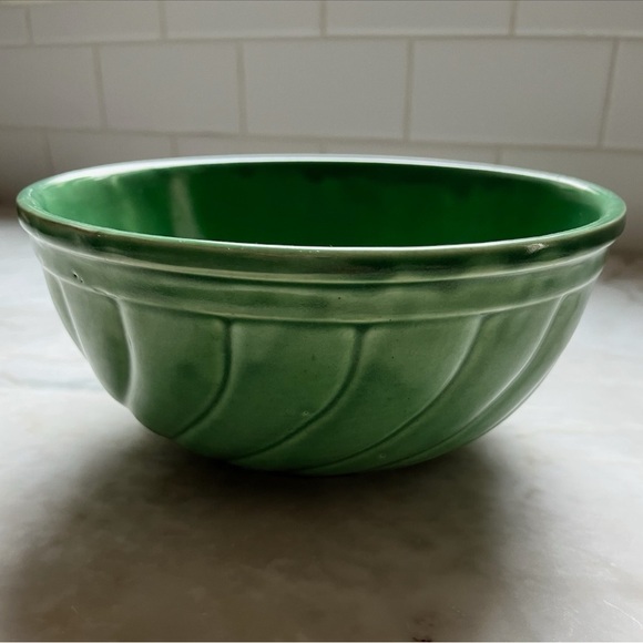 Vintage | Kitchen | Early Mcm Green Swirl Crock Pottery 8 Mixing Bowl ...